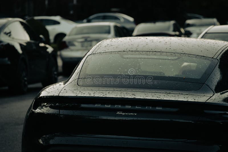 Back View of a Luxury Porsche Car Covered in Raindrops Editorial Stock ...