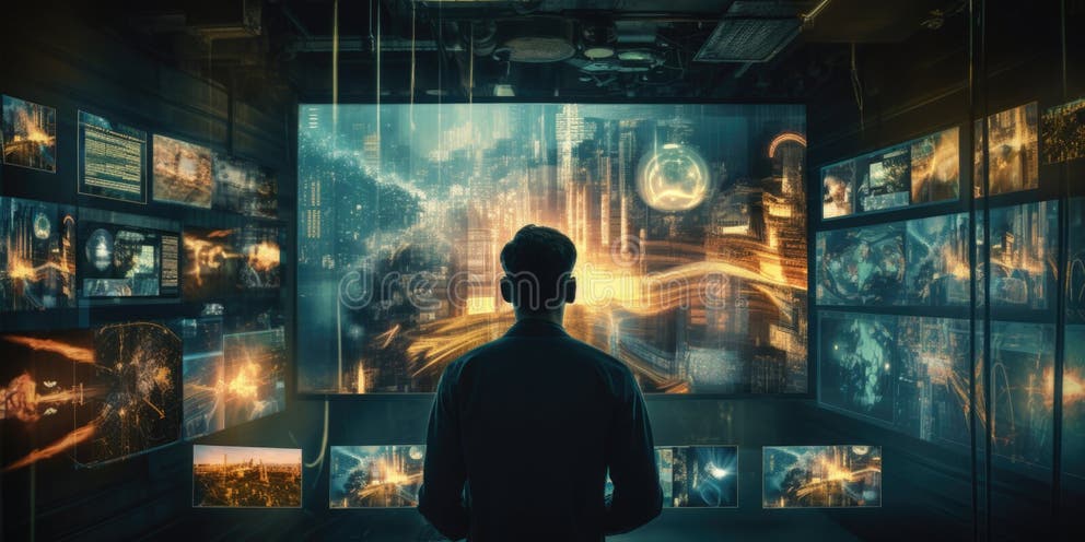 Back View of the Male Computer Engineer and Scientist Create Neural ...