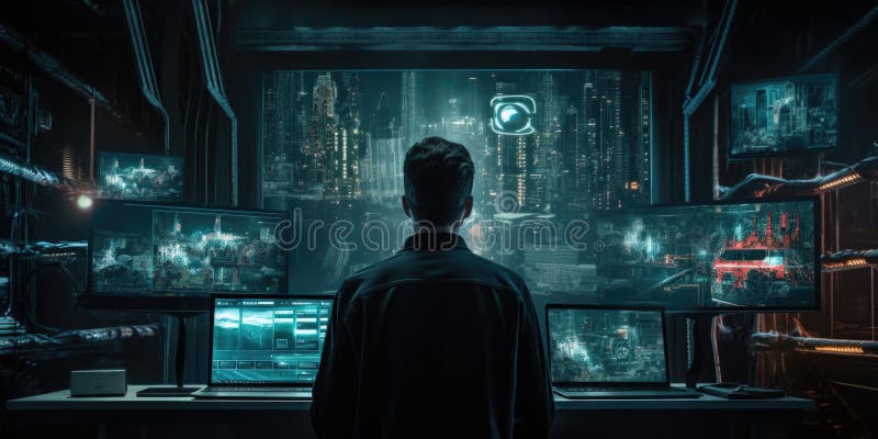 Back View of the Male Computer Engineer and Scientist Create Neural ...