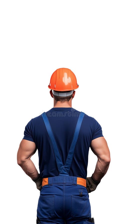 Back View of Male Construction Worker in Safety Helmet and Uniform ...