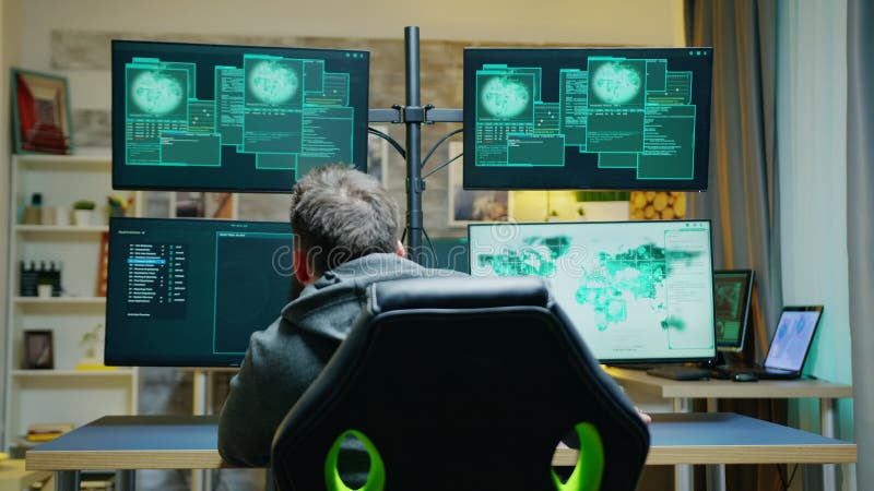 Male Hacker Thief Breaking through Cyber Security Server Stock Video ...