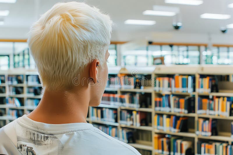 Back View of a Male Student in a Library. Stock Photo - Image of ...