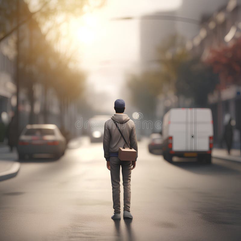Back View of a Man with a Bag Walking on the Street. Stock Illustration ...