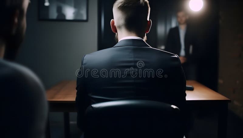 Back View Man Being Interrogated in the Police Interrogation Room ...