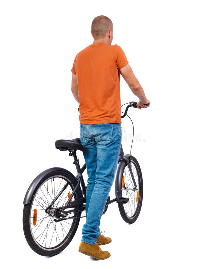 Back View of a Man with a Bicycle. Stock Image - Image of caucasian ...