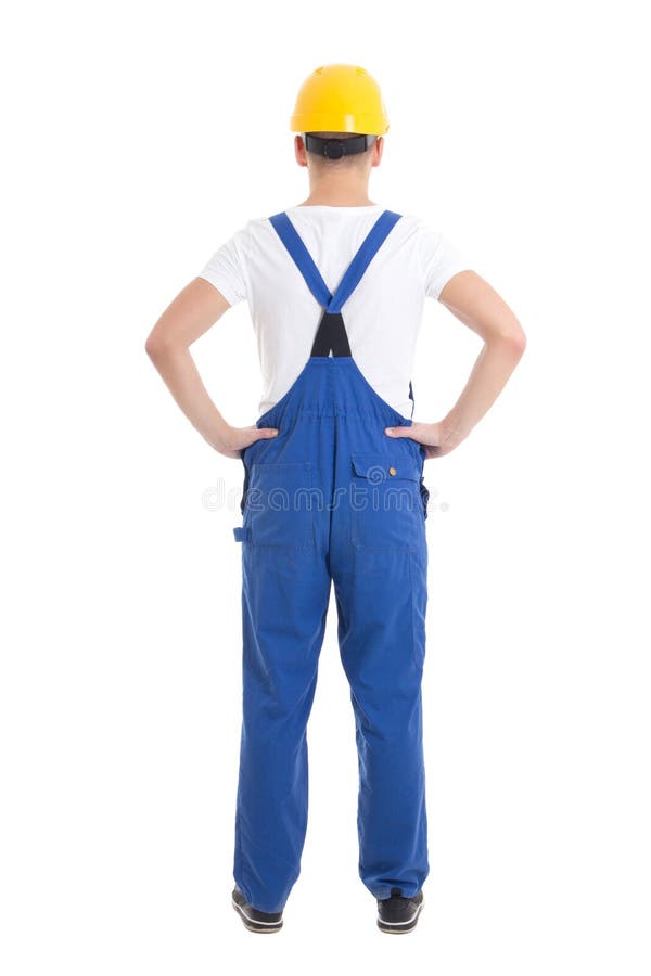 Back View of Man in Builder Uniform and Helmet Isolated on White Stock ...