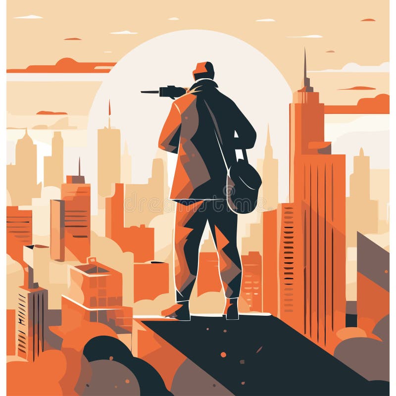 Back View Man on Building Looking a Cityscape Stock Vector ...
