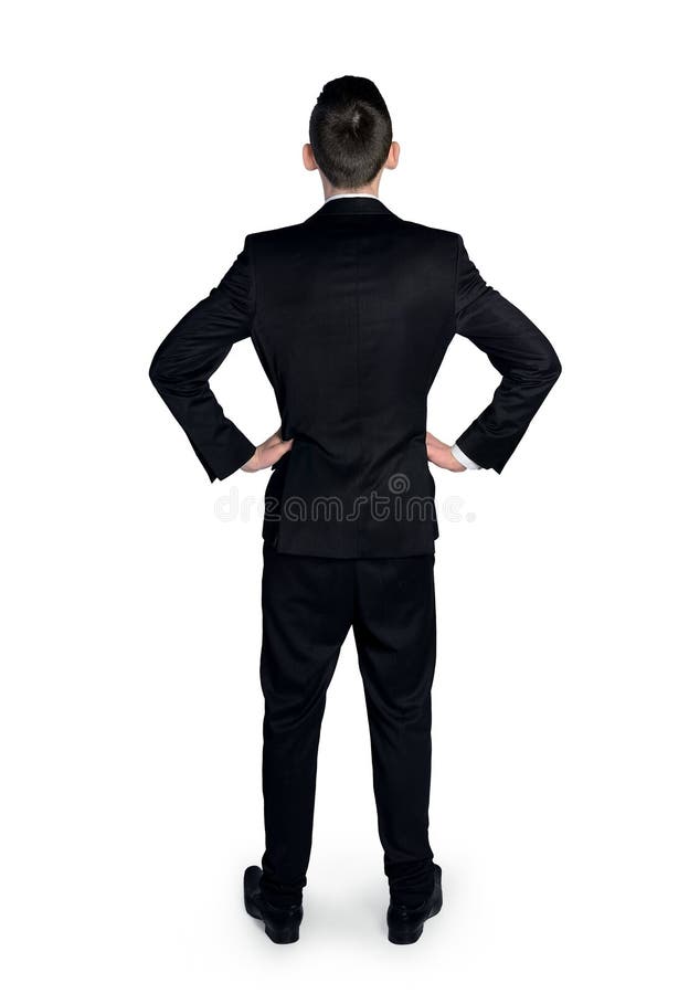 Back View Of Young Guy In Black Suit Watching. Stock Image - Image of ...