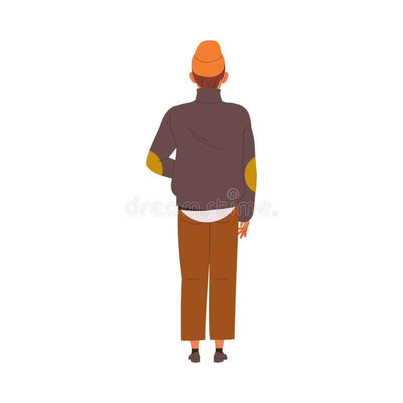Back View of Man Character in Hat and Jacket Standing Vector ...