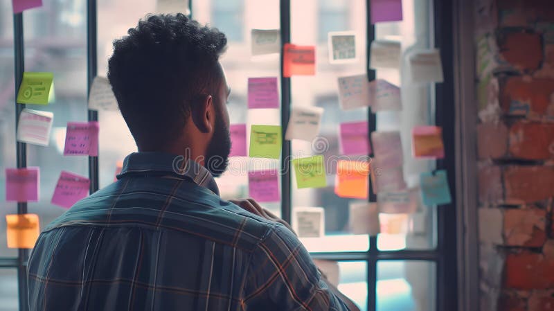 Creative Professional Brainstorming Ideas with Sticky Notes on Glass ...