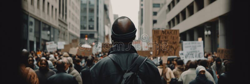 Protesting Man with Crowd and Banner in Background, Generative AI Stock ...