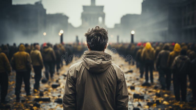 Back View of a Man. the Crowd Gathered To Protest GenerativeAI Stock ...