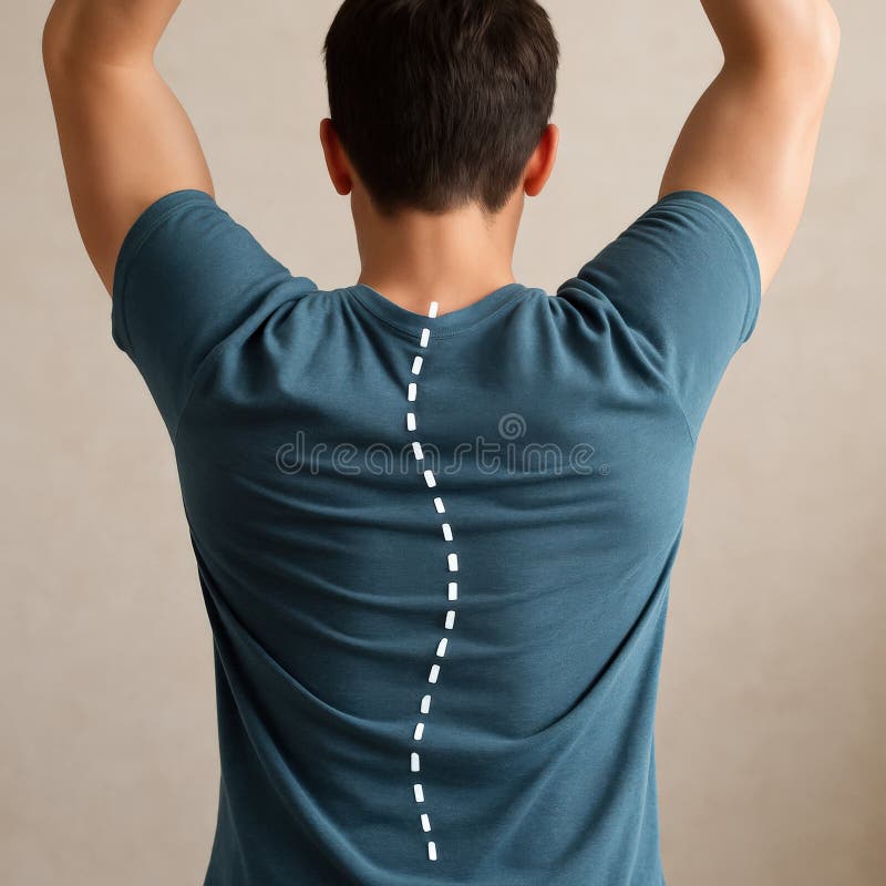 Back View of a Man with a Curved White Line Representing Spinal ...