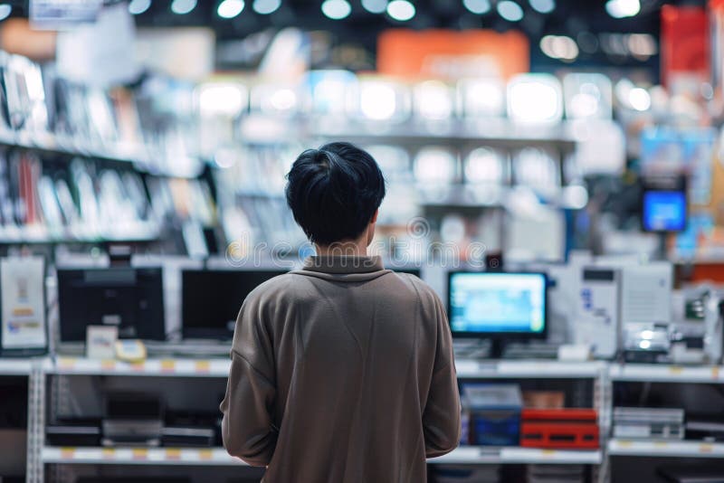 Back View of Man in Electronics Store Stock Illustration - Illustration ...