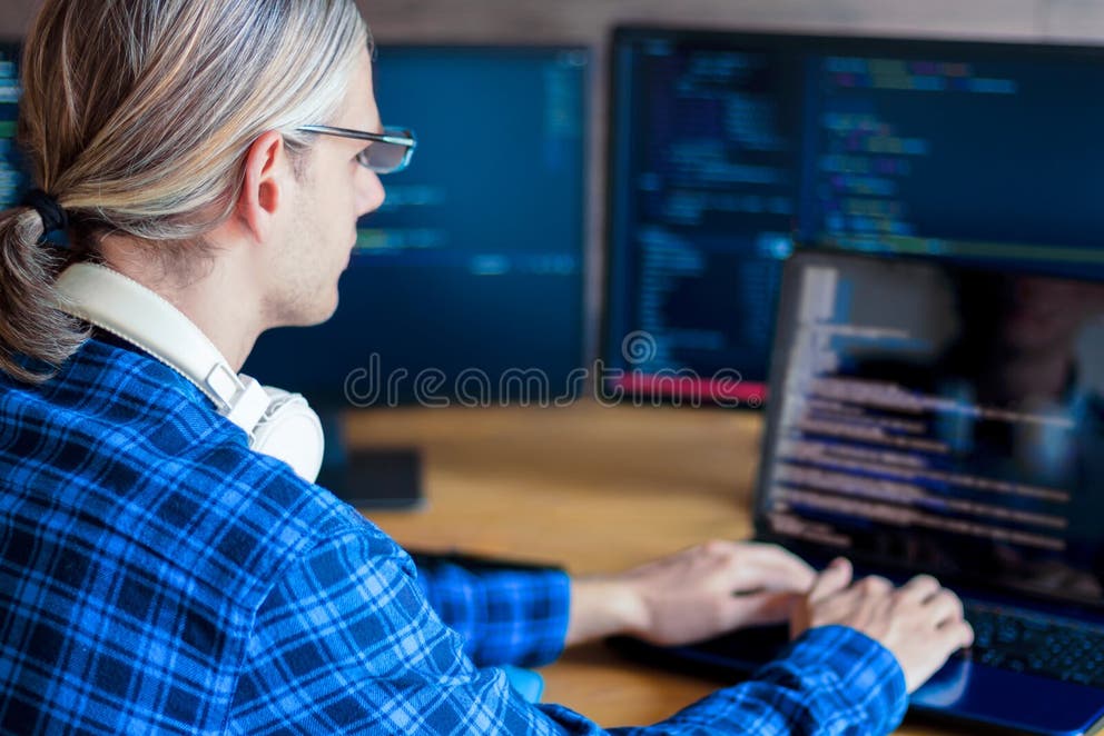 Software Developer, Freelancer Working with Program Code Stock Image ...