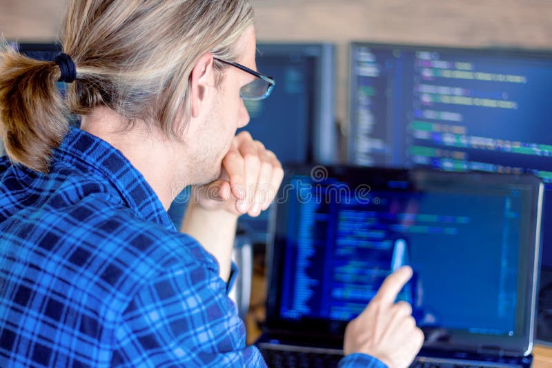 Software Developer, Freelancer Working with Program Code Stock Photo ... Software Developer, Freelancer Working with Program Code Stock Photo ...