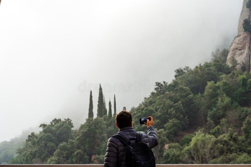 Back View of Man on Hiking Trail. Backpacker Traveling Stock Photo ...