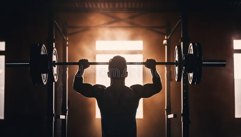 Back View of a Man Lifting a Barbell in a Gym Stock Illustration ...