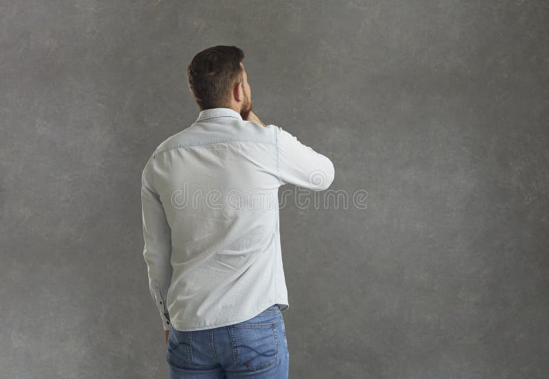 Back View of Man Look at Copyspace Thinking Stock Image - Image of ...