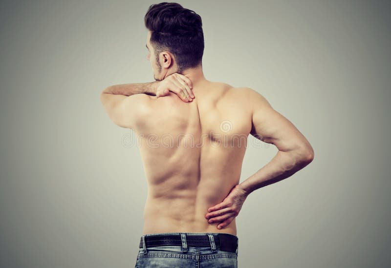 Back View of a Man with Neck and Lower Back Pain Stock Photo - Image of ...