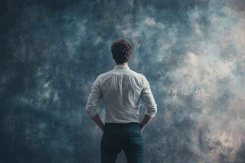 Back View of Man Observing Abstract Black and White Artwork, Creativity ...