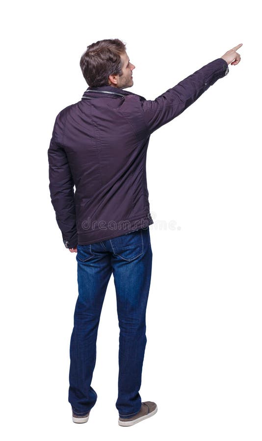 Back View of Man in Parka Points His Hand Stock Photo - Image of male ...