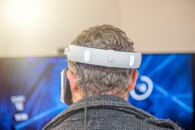 Back View of Man Playing with VR Visor Stock Photo - Image of virtual ...