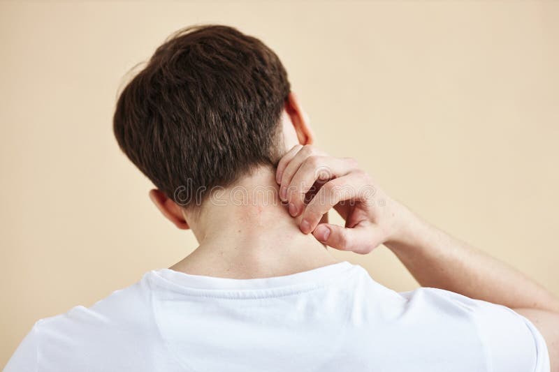Back View of Man Scratching Neck Rash or Skin Condition Stock Photo ...
