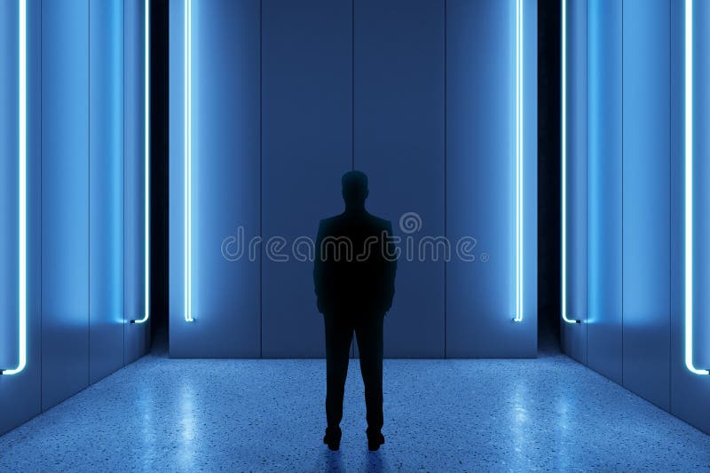 Back View of Man Standing in Abstract Room Interior Stock Photo - Image ...