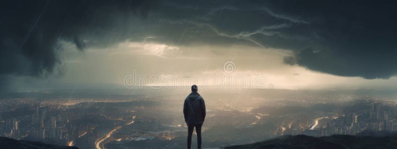 Back View of a Man Standing at Empty Landscape Generative AI Stock ...