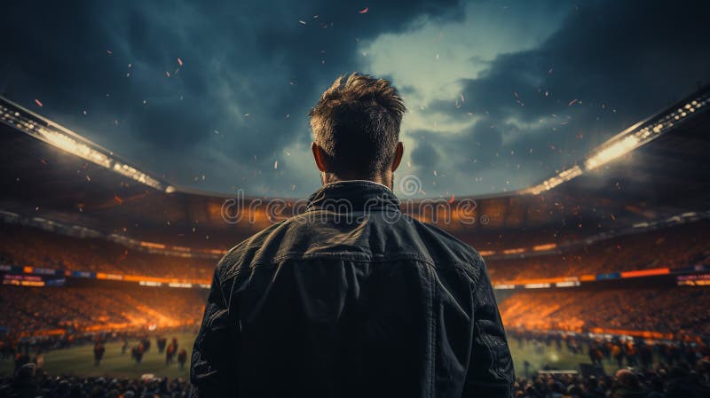 Back View Man Standing in a Soccer Stadium Stock Illustration ...