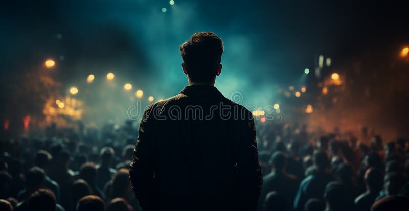 Back View of Man Standing in Stage Lights Stock Photo - Image of floor ...