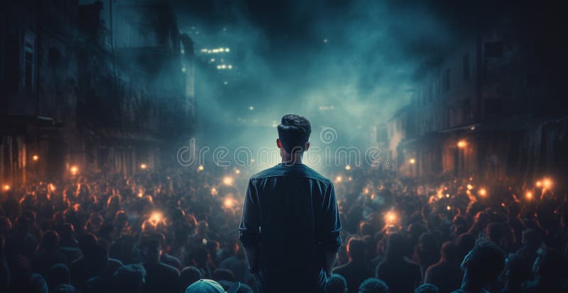 Back View of Man Standing in Stage Lights Stock Photo - Image of ...