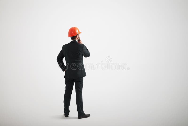 Back View of Man Standing Straight and Touching His Beard Stock Image ...