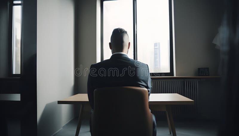 Back View of a Man in a Suit Waiting for Interrogation or a Job ...