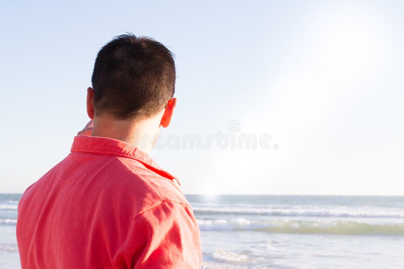 Back View of a Man on Vacation Watching the Beach Stock Image - Image ...