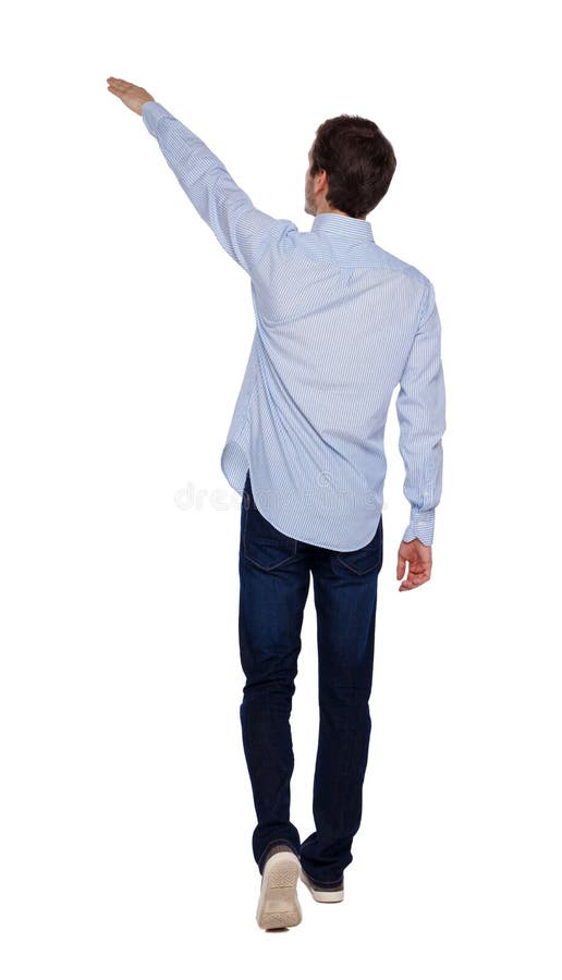 Back View of a Man Walking with a Pointing Hand Stock Photo - Image of ...