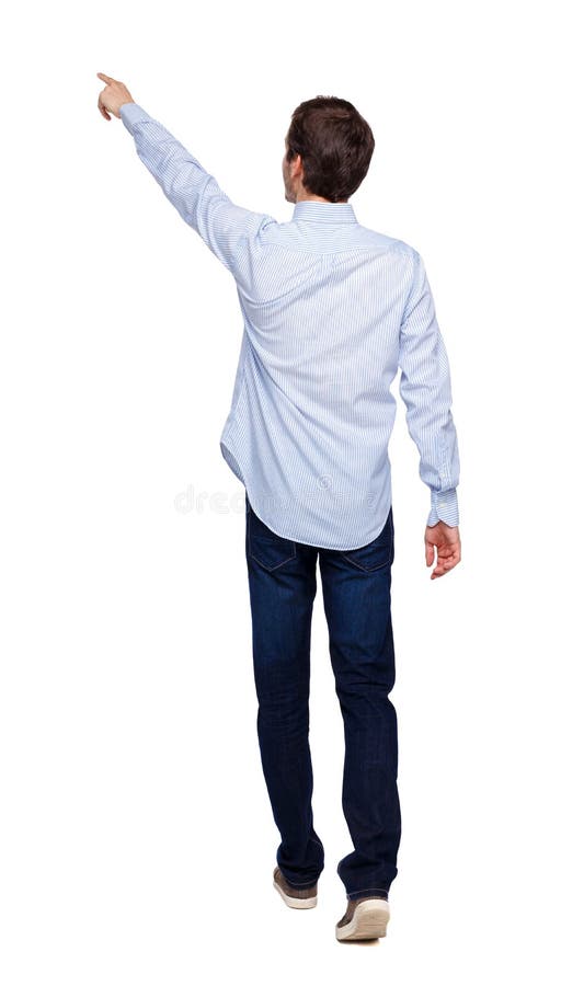 Back View of a Man Walking with a Pointing Hand Stock Photo - Image of ...
