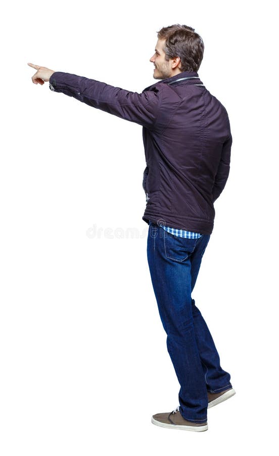 Back View of a Man Walking with a Pointing Hand Stock Photo - Image of ...