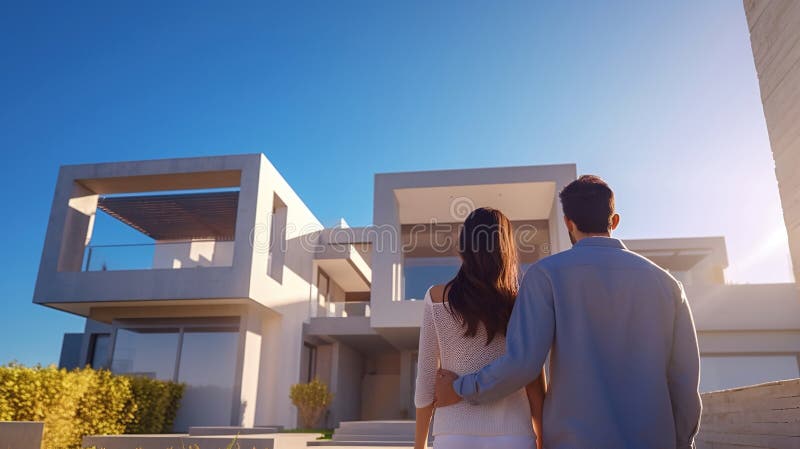 Back View of Man and Woman Looking at House. Generative Ai Stock ...