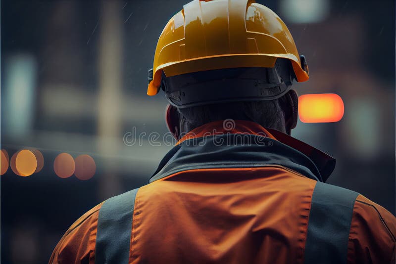 Back View of Man in Work Vest Standing on Territory Construction Area ...