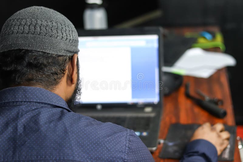 Back View of a Man Working on His Laptop Editorial Image - Image of ...