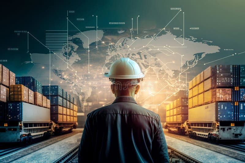 Back View of Manager and Engineer Checking and Control Logistic Network ...