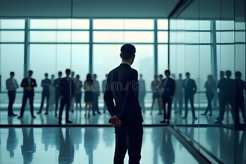 Back View of a Manager Looking at the Office Team Stock Illustration ...