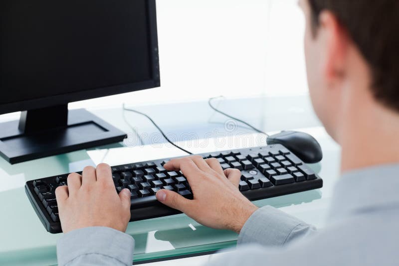 Back View of a Manager Working with a Monitor Stock Image - Image of ...