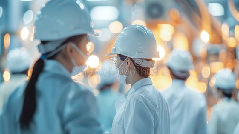 Back View of Mechanic Wearing Safety Helmet with Blurring Background ...