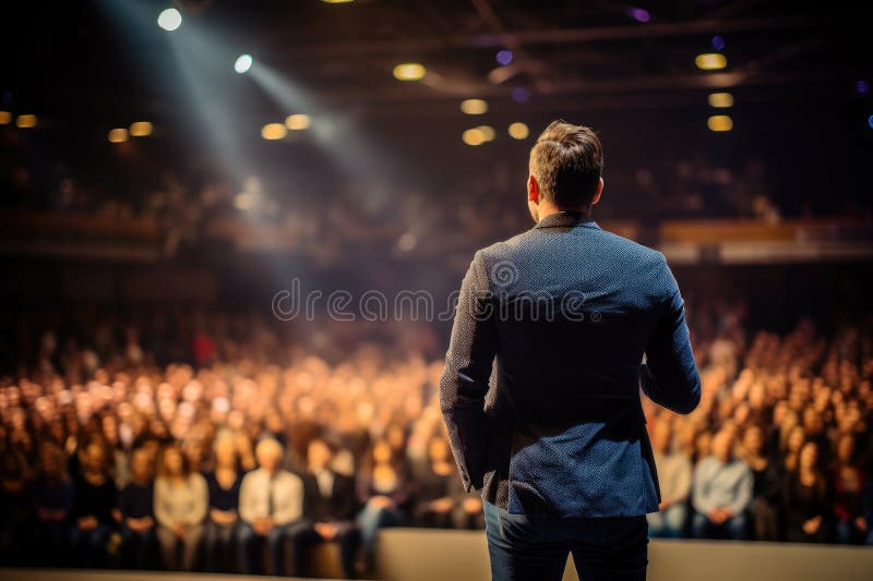 Back View of Motivational Speaker on Stage Stock Illustration ...