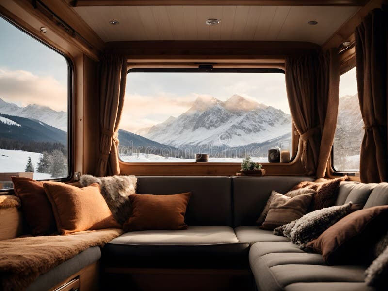 A Back View of Mountains through Windows of a Truck Home Stock Image ...