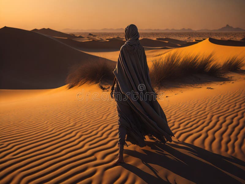 Back View of a Muslim Woman in the Desert. Stock Illustration ...