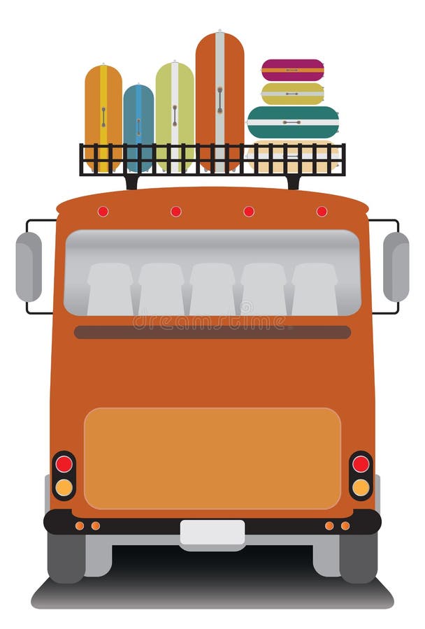 Back View of Old Bus and Bag on Roof Stock Vector - Illustration of ...